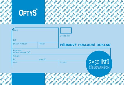 Příjmový doklad A6, samopropisovací, číslovaný, 2 x 50 listů | Optys.cz