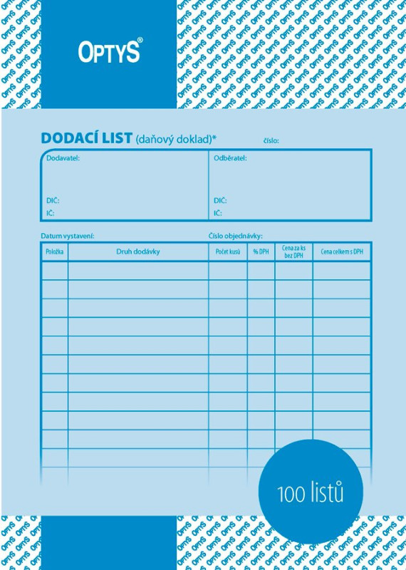 Dodací list A5, 100 listů | Optys.cz