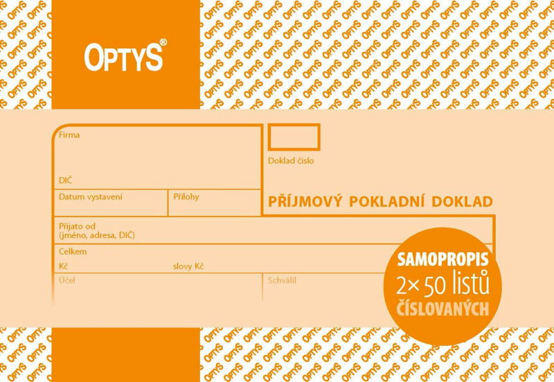 Příjmový doklad A6, samopropisovací, číslovaný, 2 x 50 listů | Optys.cz
